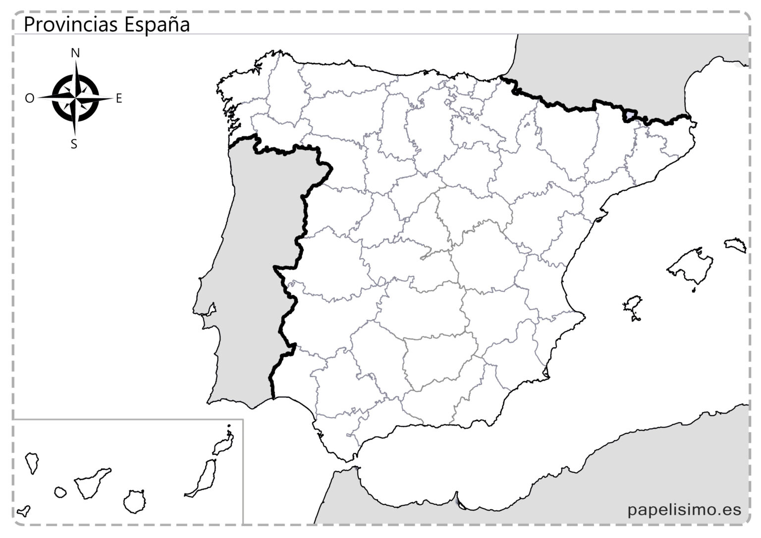 Mapa-de-Espana-provincias-mudo-blanco-y-negro - Papelisimo