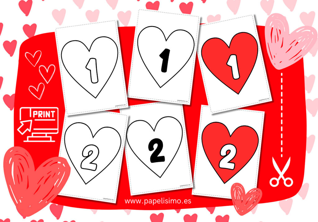 Números con corazones para imprimir - Papelisimo