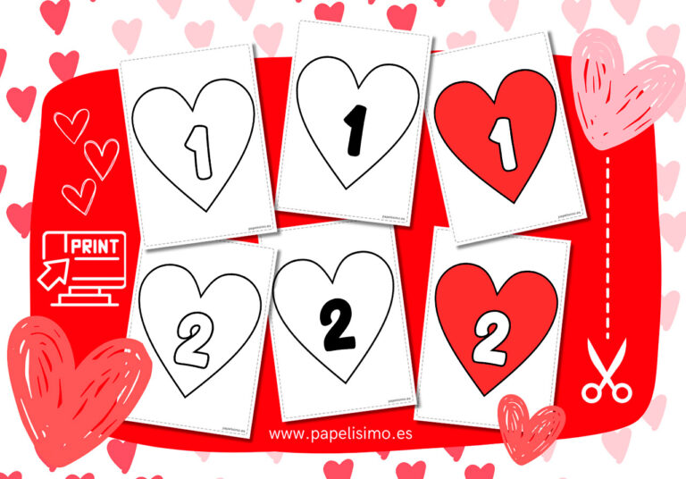 Números con corazones para imprimir - Papelisimo