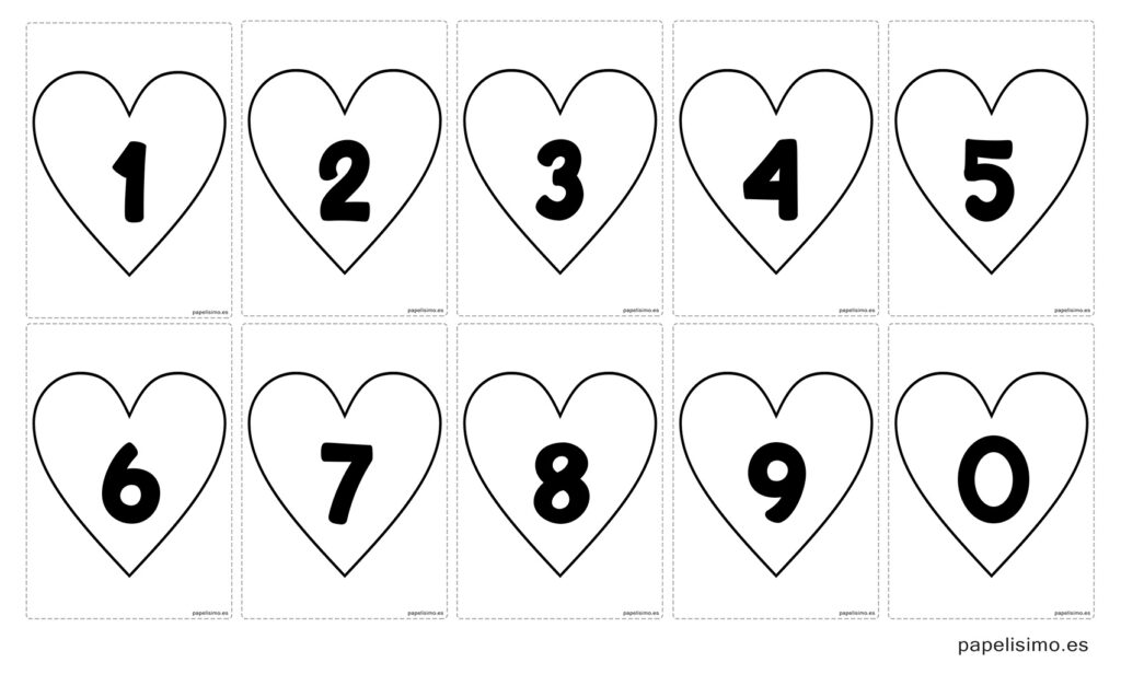 Numeros-en-corazones-para-imprimir-1-al-10-negro - Papelisimo